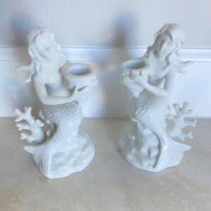 Vintage White Porcelain Mermaids Stick Candles Holders, Japan. - Etsy