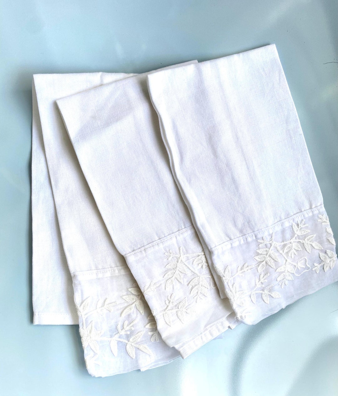 White Embroidered Waterworks Kitchen Dish Towels, Set of 3, Made in ...