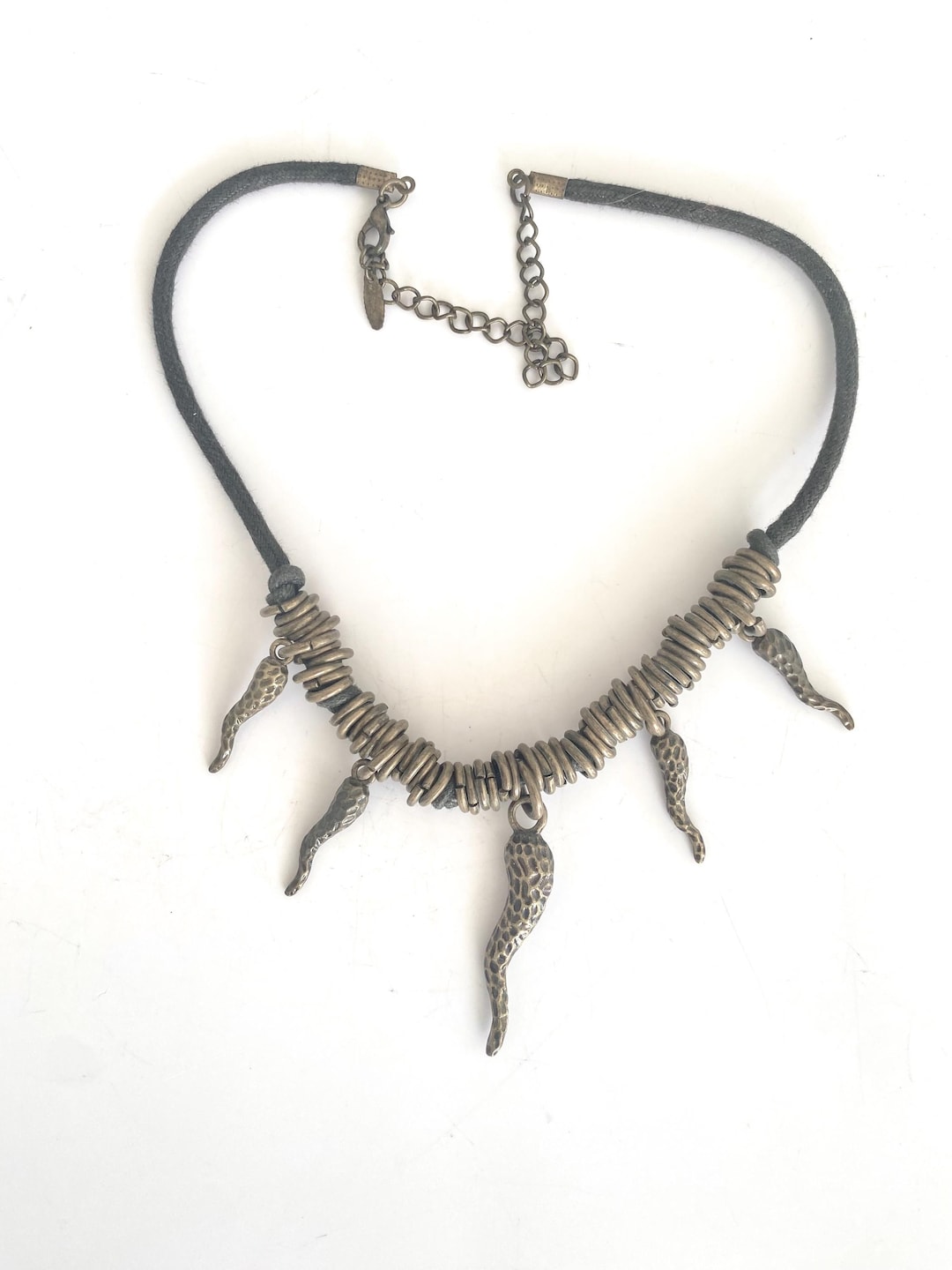 Vintage VCLM Italian Horn Amulet Brass Spikes Necklace With Black ...