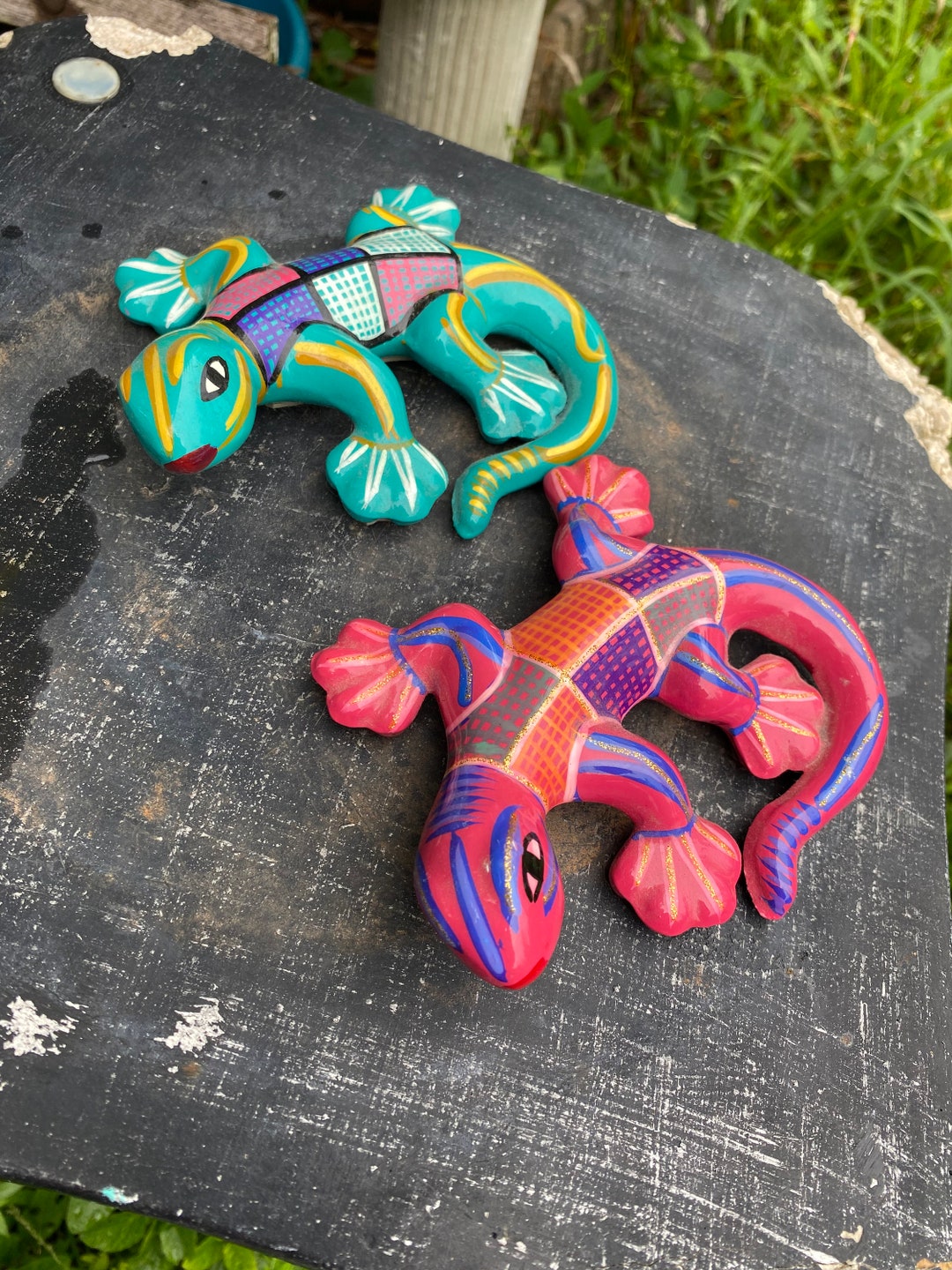 Hand Painted Clay GECKO LIZARD, Set of 2, Made in Cozumel, Mexico. - Etsy