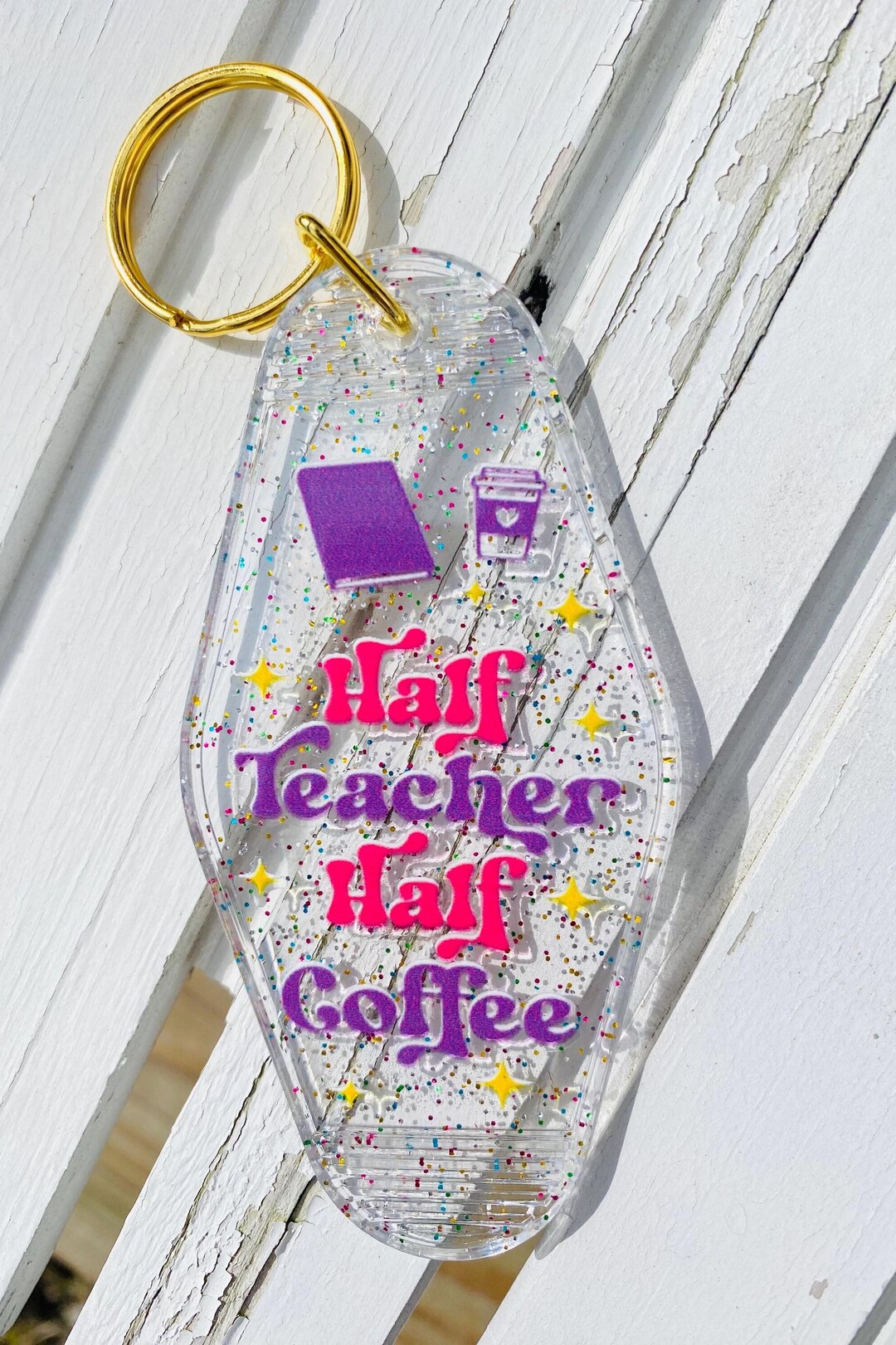 Motel Keychain Teacher Retro Plastic Clear With Glitter Keychain. - Etsy