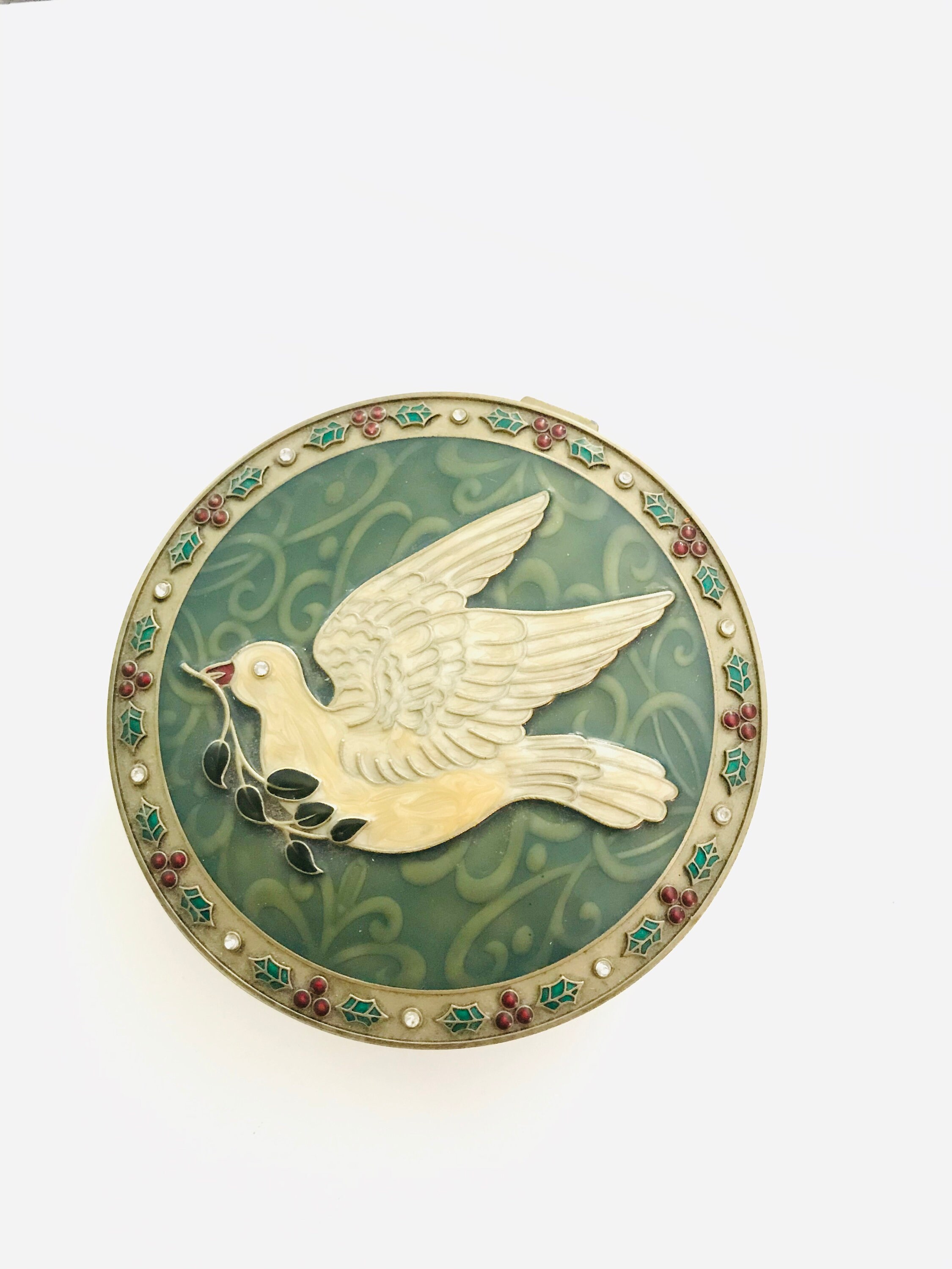 Brass and Green Enameled Jewelry Box With Mirror Dove of - Etsy