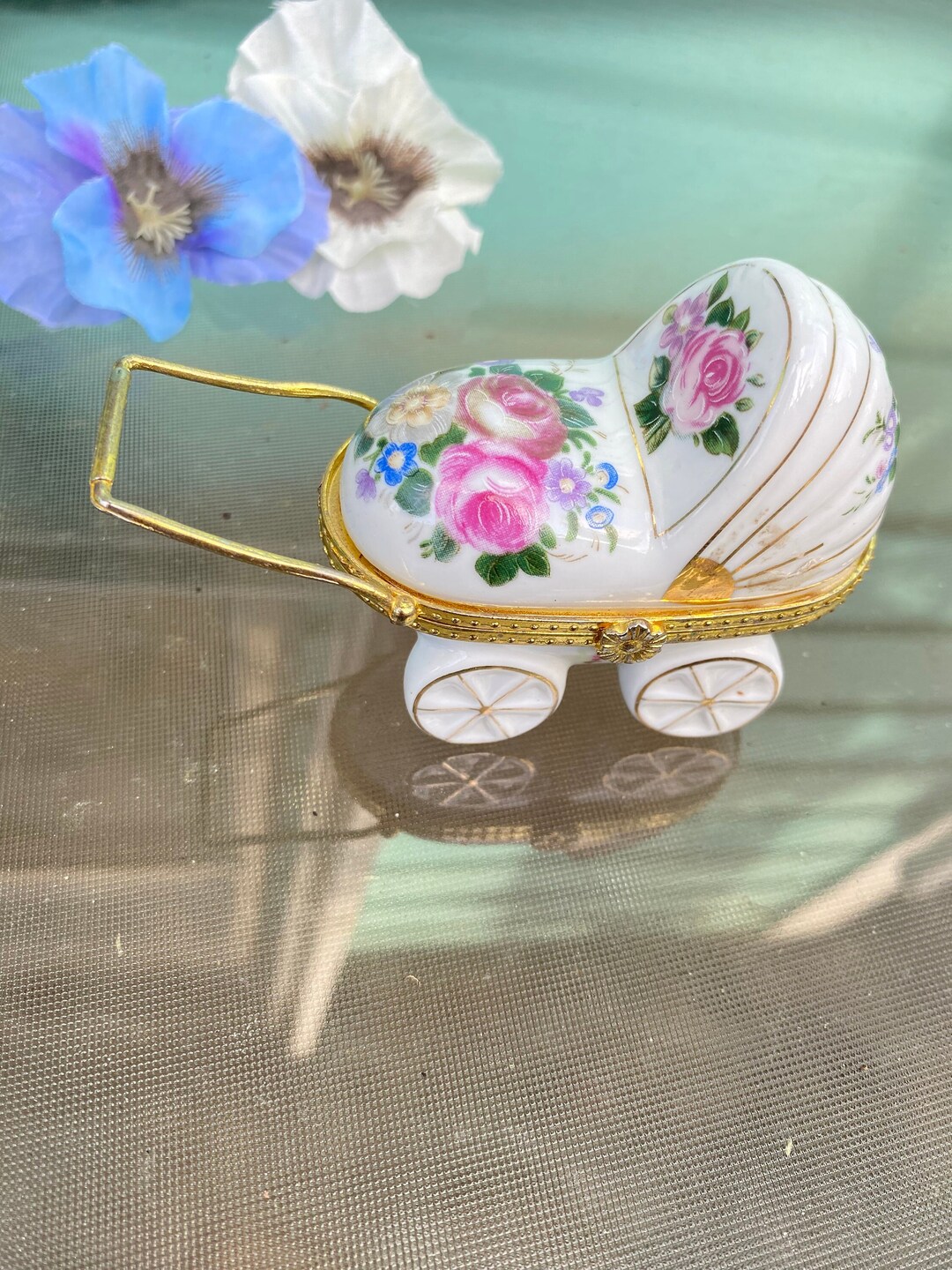 Vintage Porcelain Baby Floral Stroller Trinket Box. - Etsy