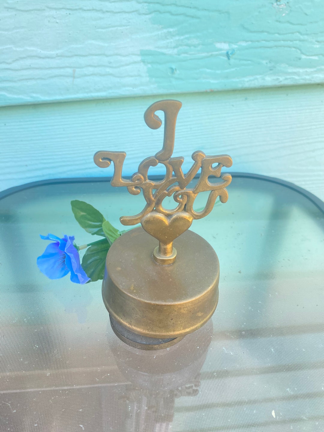 Vintage Mid Century Modern, Brass, I LOVE YOU Music Box by Flambro ...