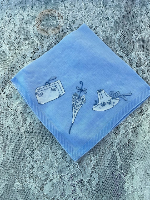 Vintage handkerchief embroidered blue - Gem