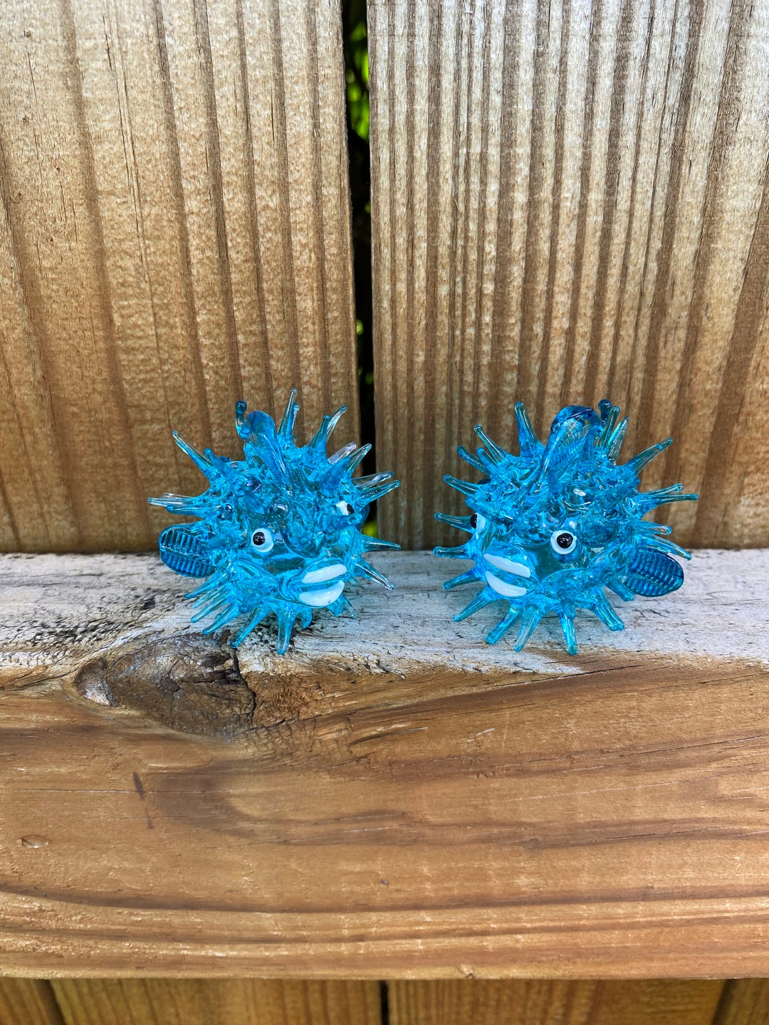 Blown Glass Figurines Blue Puffer Fish, Set of 2. - Etsy