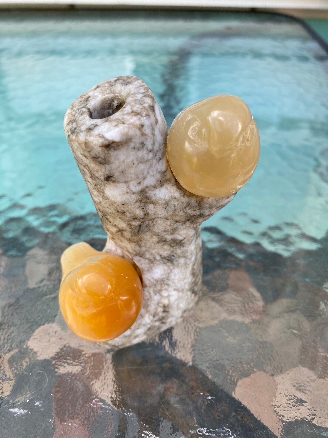 Vintage Carving Gemstone Calcite BIRDS & DOLOMITE Narrow Single Flower ...