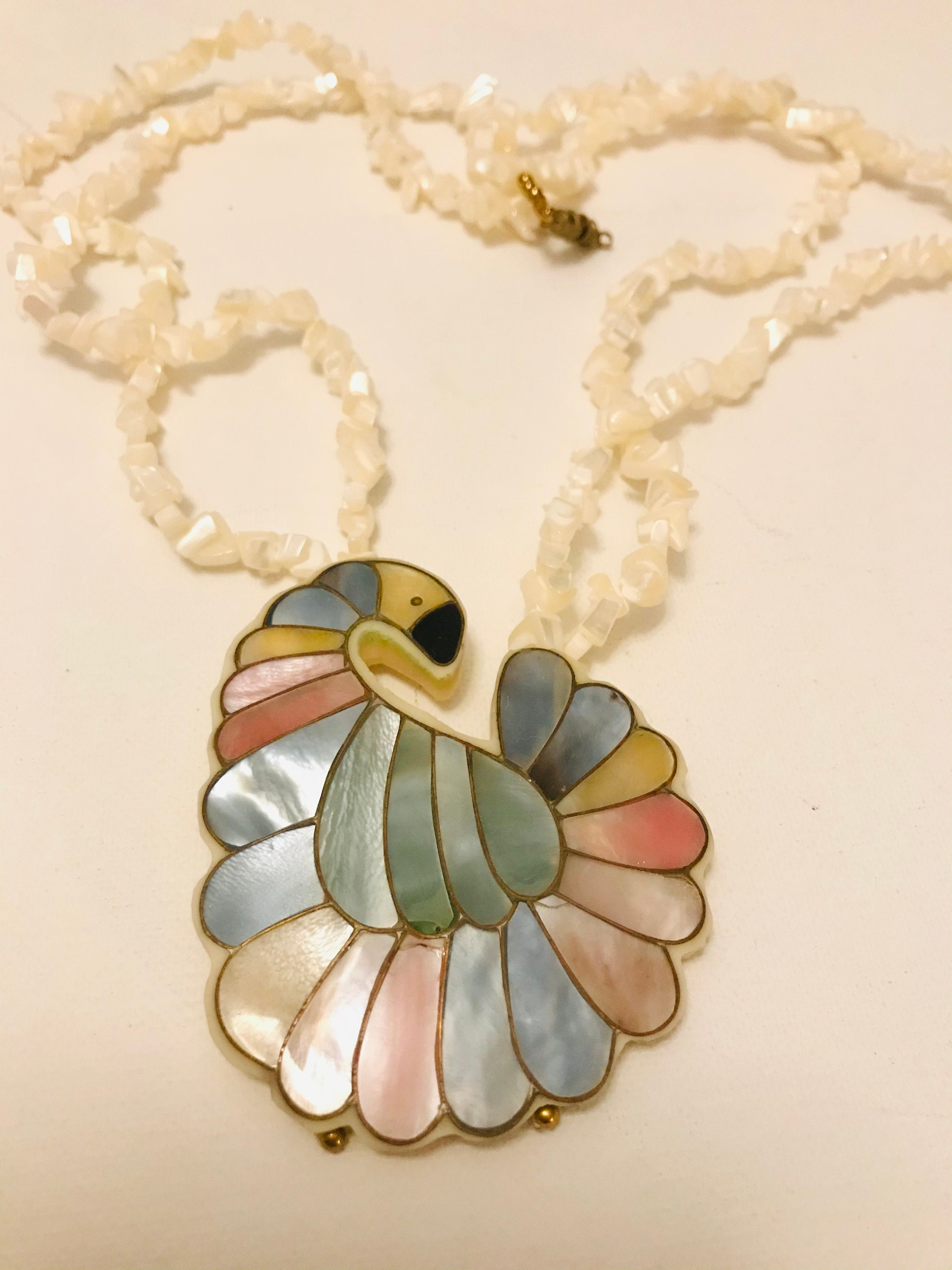 Hand Painted Shell Nuggets and Avalon Exotic Bird Necklace. - Etsy