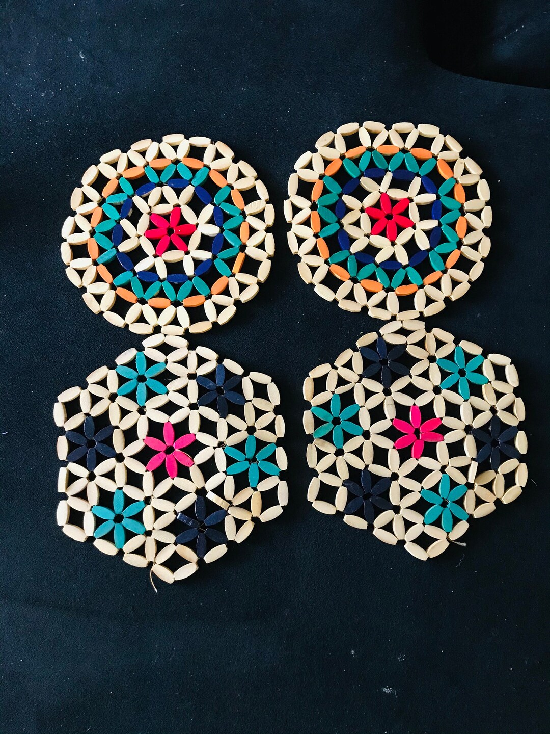 Vintage Wood Beaded Floral Trivets, 4. - Etsy