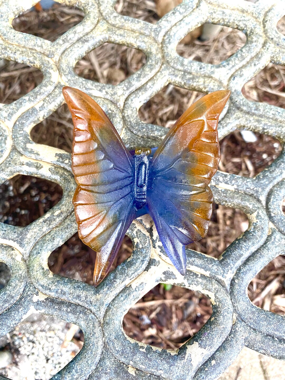 Vintage Crystal Daum Pate De Verre Papillon Butterfly on Leaf Flower ...
