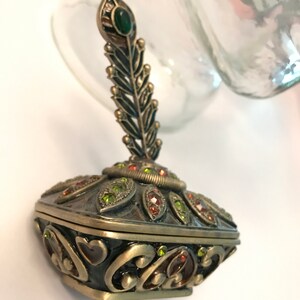 Enameled Trinket Box With Rhinestones Olive Green Metal Ring - Etsy