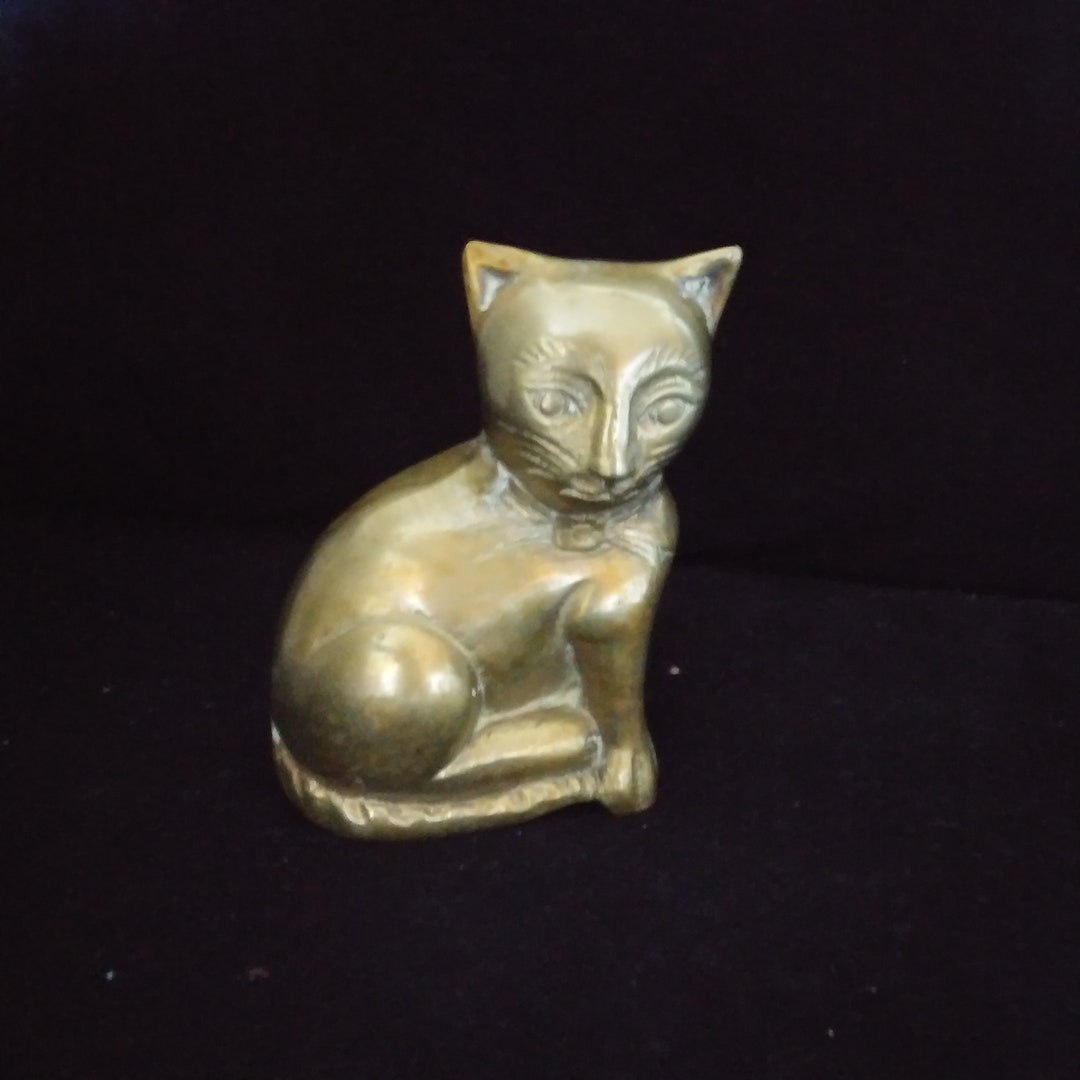 Solid Brass Cat Figurine With Embossed Bow Collar - Etsy