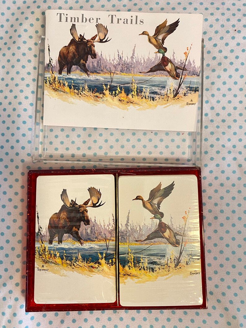 Vintage Bridge Playing Cards Fred Sweeney Timber Trails Moose and Duck ...