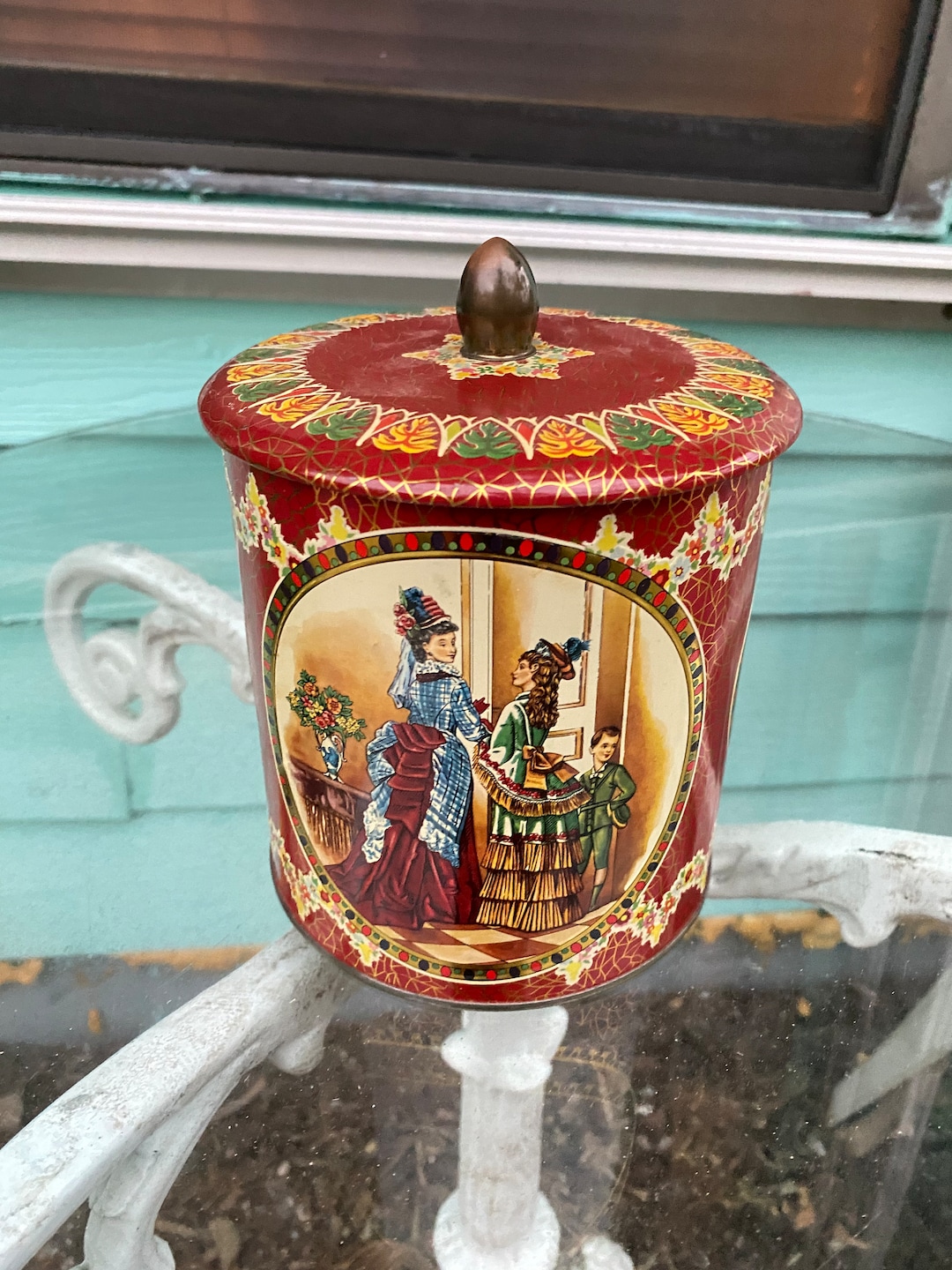 Vintage Red English Biscuit Tin Victorian Ladies Cookie Tin England. - Etsy