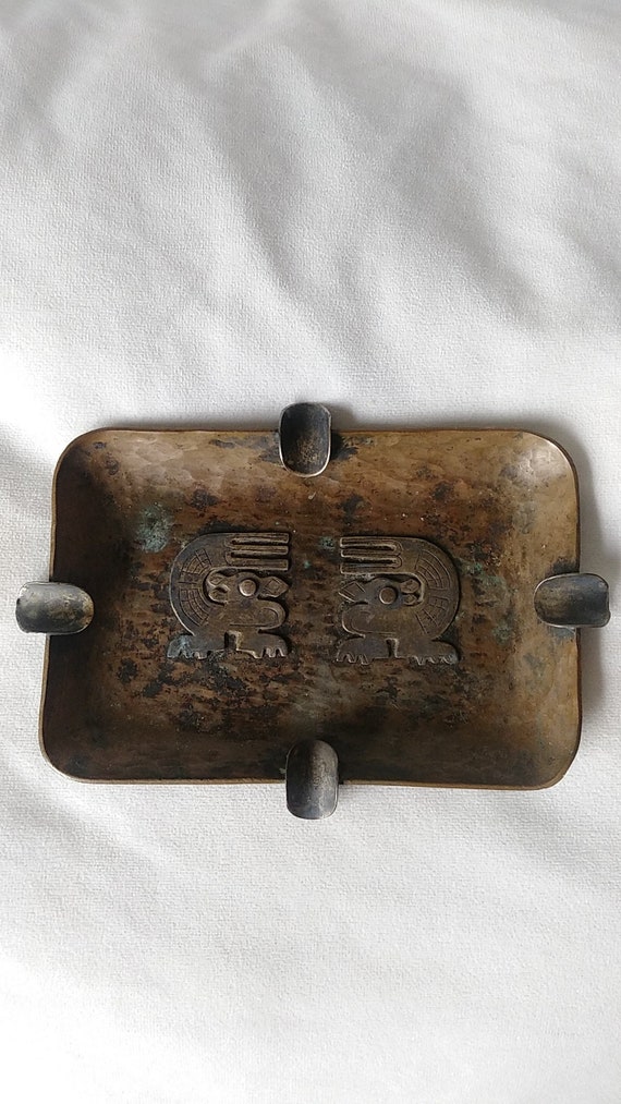 Vintage Brass Hammered Tobacco Ashtray Inca Aztec Mayan | Etsy