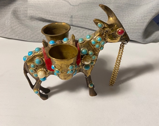 Vintage Brass Donkey Figurine Heavy Detailed Stone Accents Some Missing ...