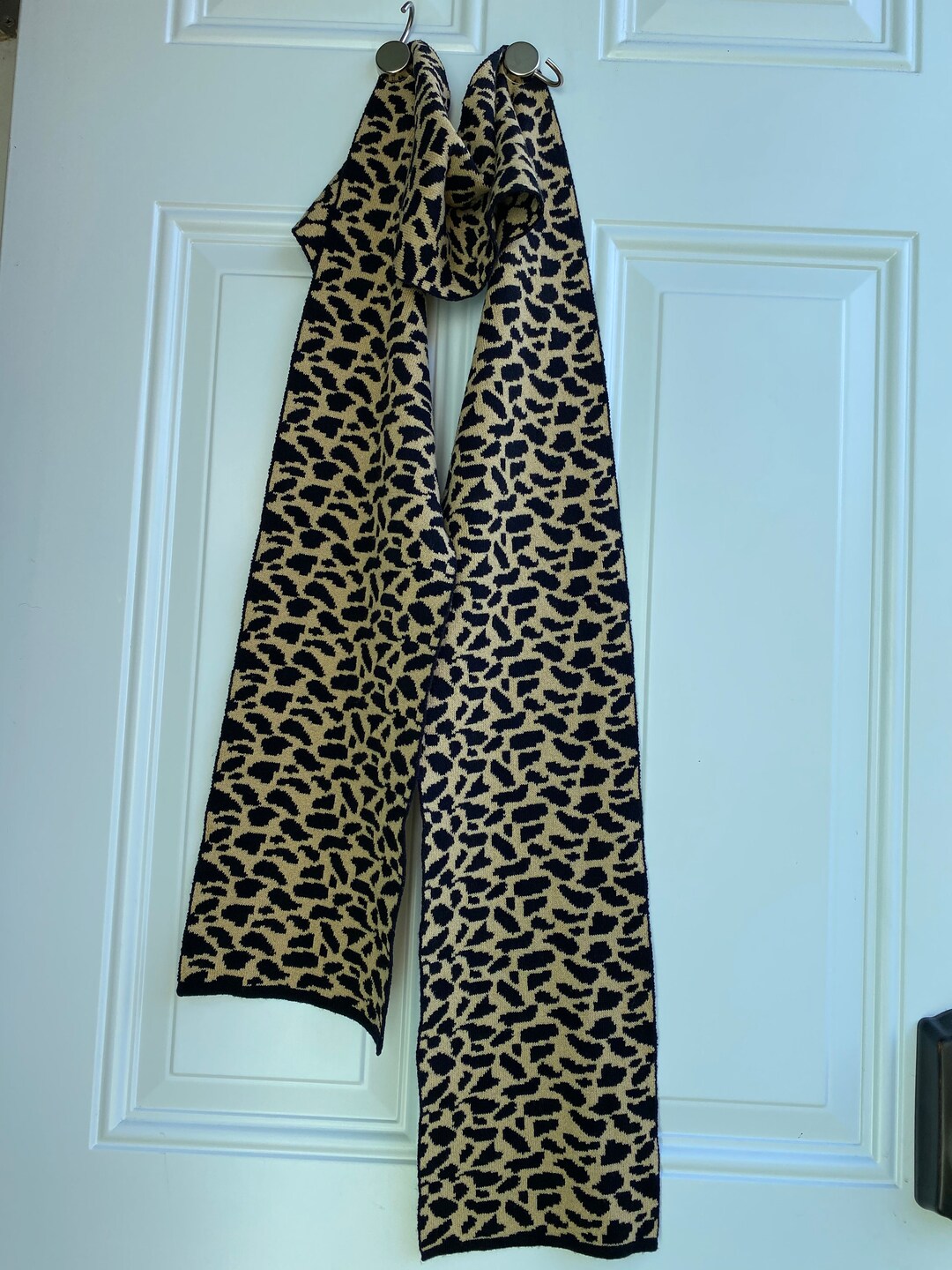 Vintage Animal Print Neck Reversible Scarf, Black and Beige Knitted ...