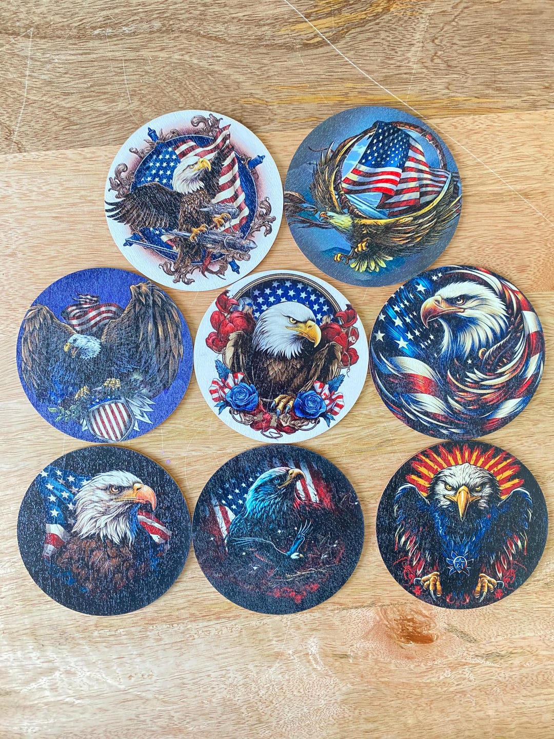 Set of Eight American Eagle Patriotic Veneer Wood Coasters. - Etsy