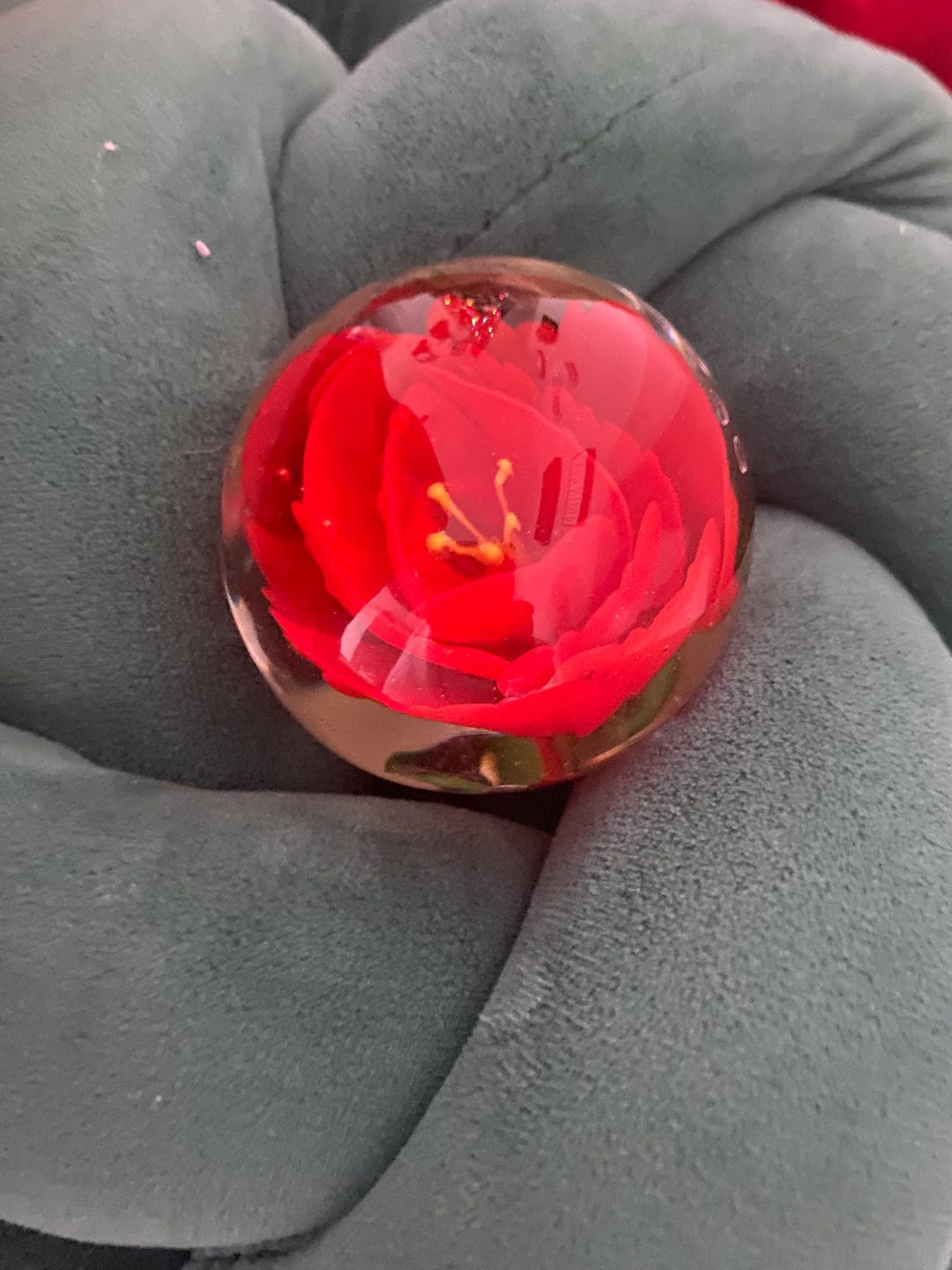 Vintage Clear Red Rose Peony Flower Leaves Art Glass Paperweight - Etsy