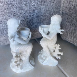 Vintage White Porcelain Mermaids Stick Candles Holders, Japan. - Etsy