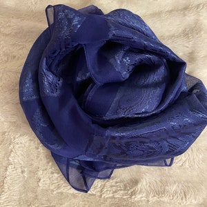 Vintage Navy Blue Sheer Paisley Shawl, Large Shoulder Cover, Elegant ...