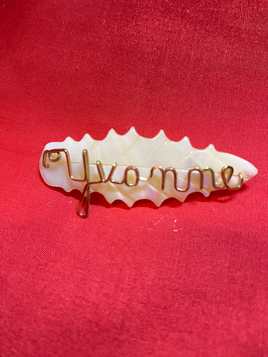 Vintage Leaf Shape Carved Shell Brooch With 24k Wired Name Yvonne. - Etsy