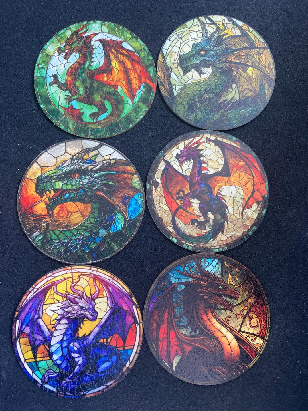 Set of Six Dragons Thin Wood Coasters. - Etsy
