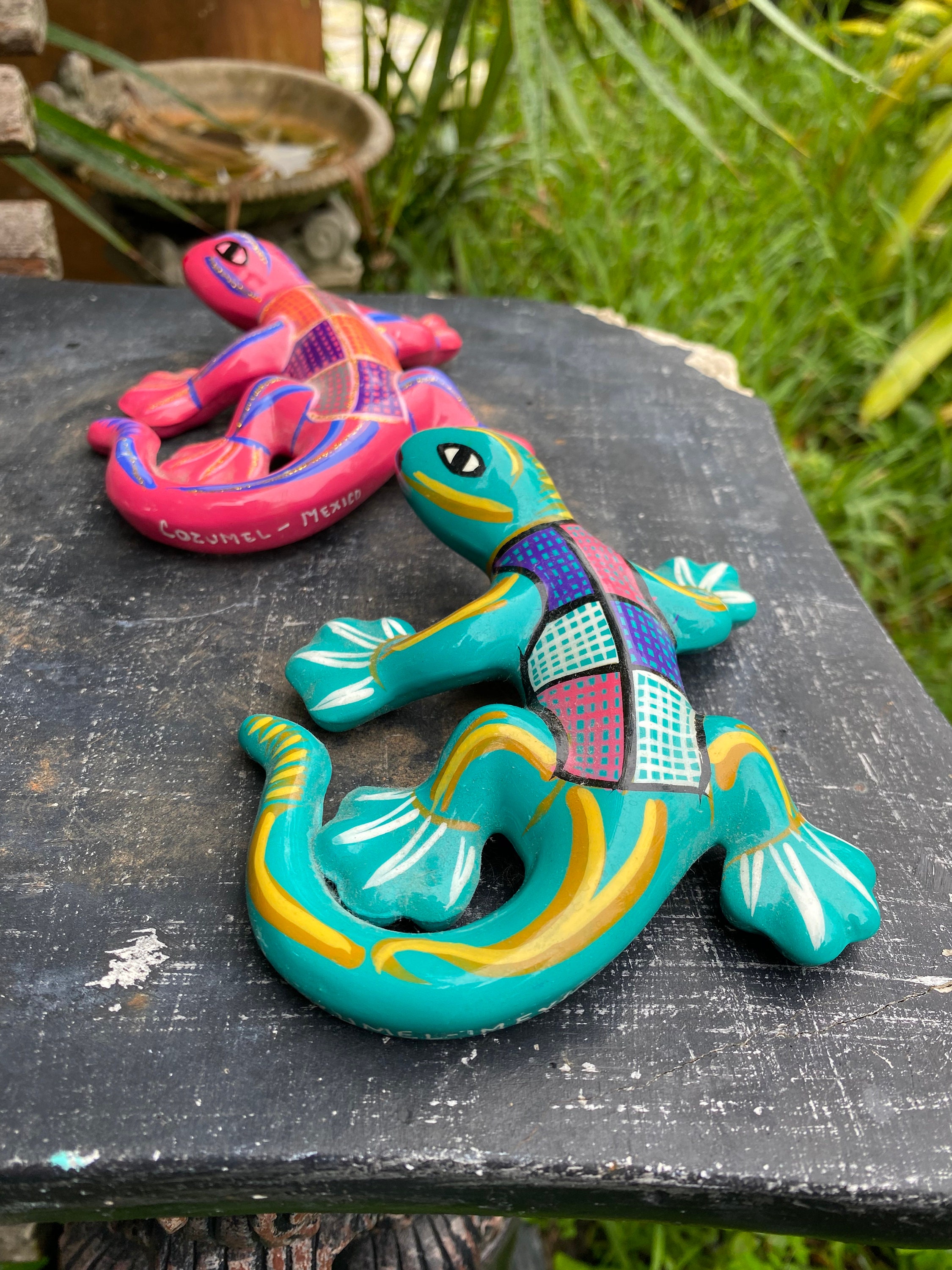 Hand Painted Clay GECKO LIZARD, Set of 2, Made in Cozumel, Mexico. - Etsy