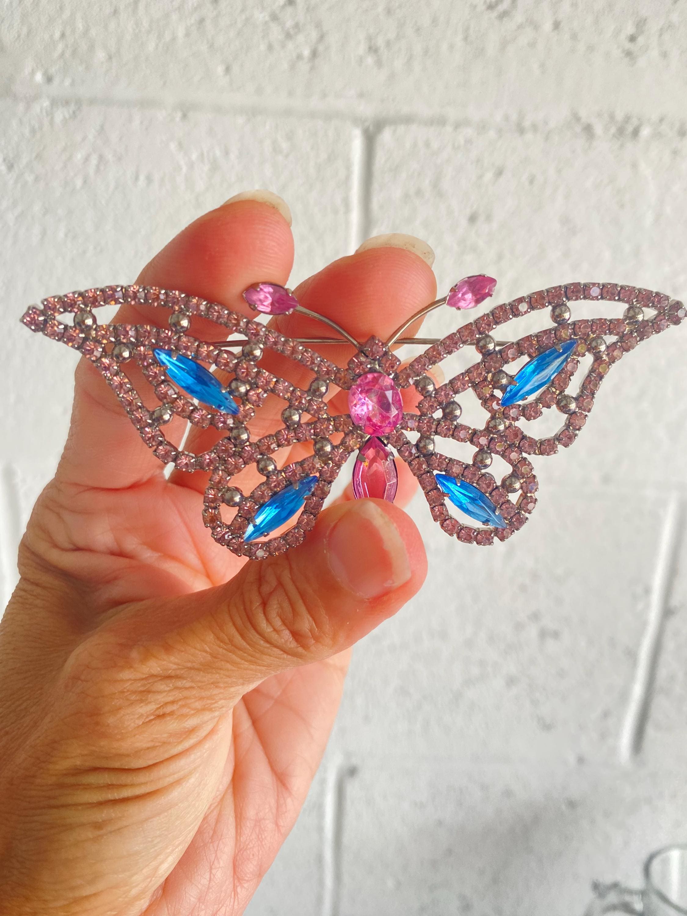 Vintage Big Custom Butterfly Brooch With Rhinestones, Shoulder Brooch ...