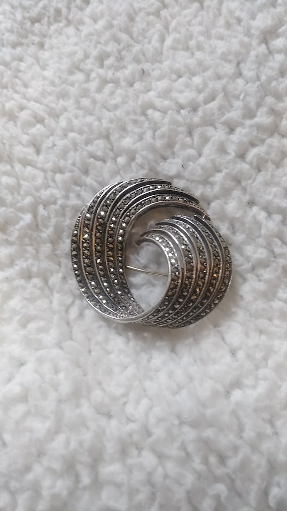 art deco silver marcasite brooch - Gem