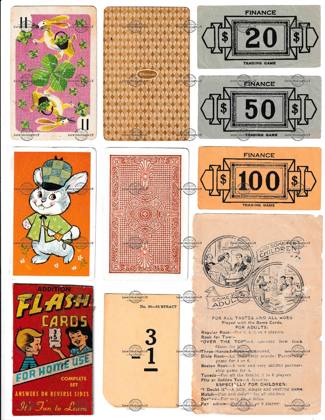 Printable Vintage Game Digitals / Vintage Card Game Digitals / - Etsy