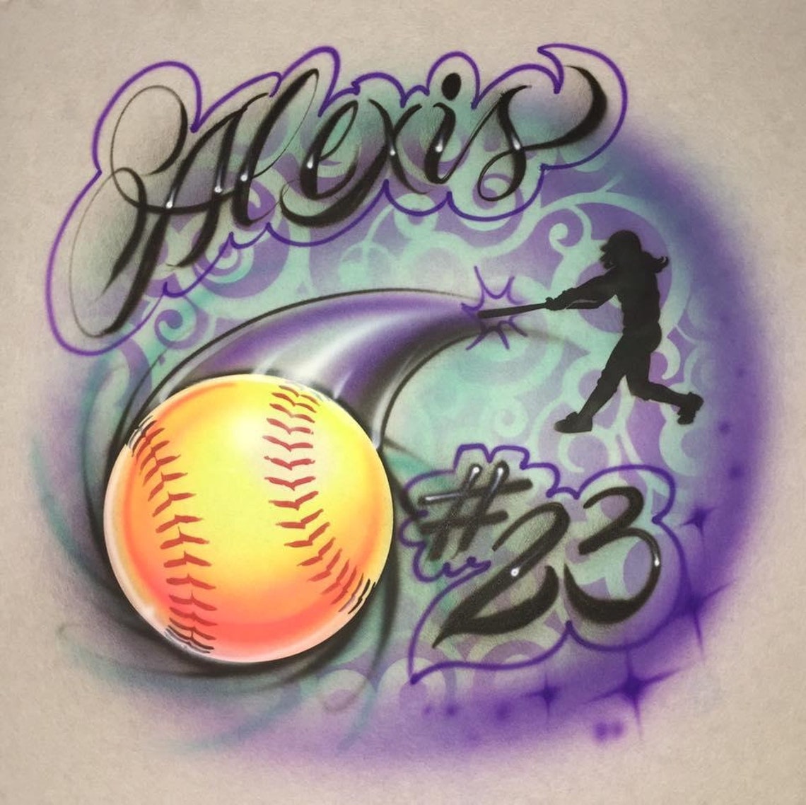 Airbrushed Name Softball Design Tshirtone Sided Design | Etsy