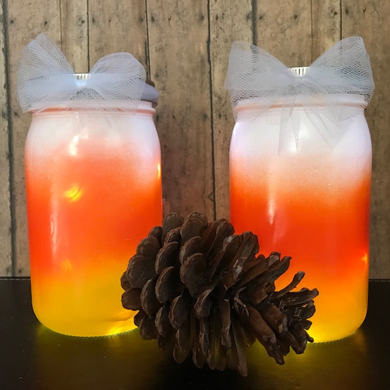 Candy Corn Mason jar lantern 32 oz wide mouth quart size tea | Etsy