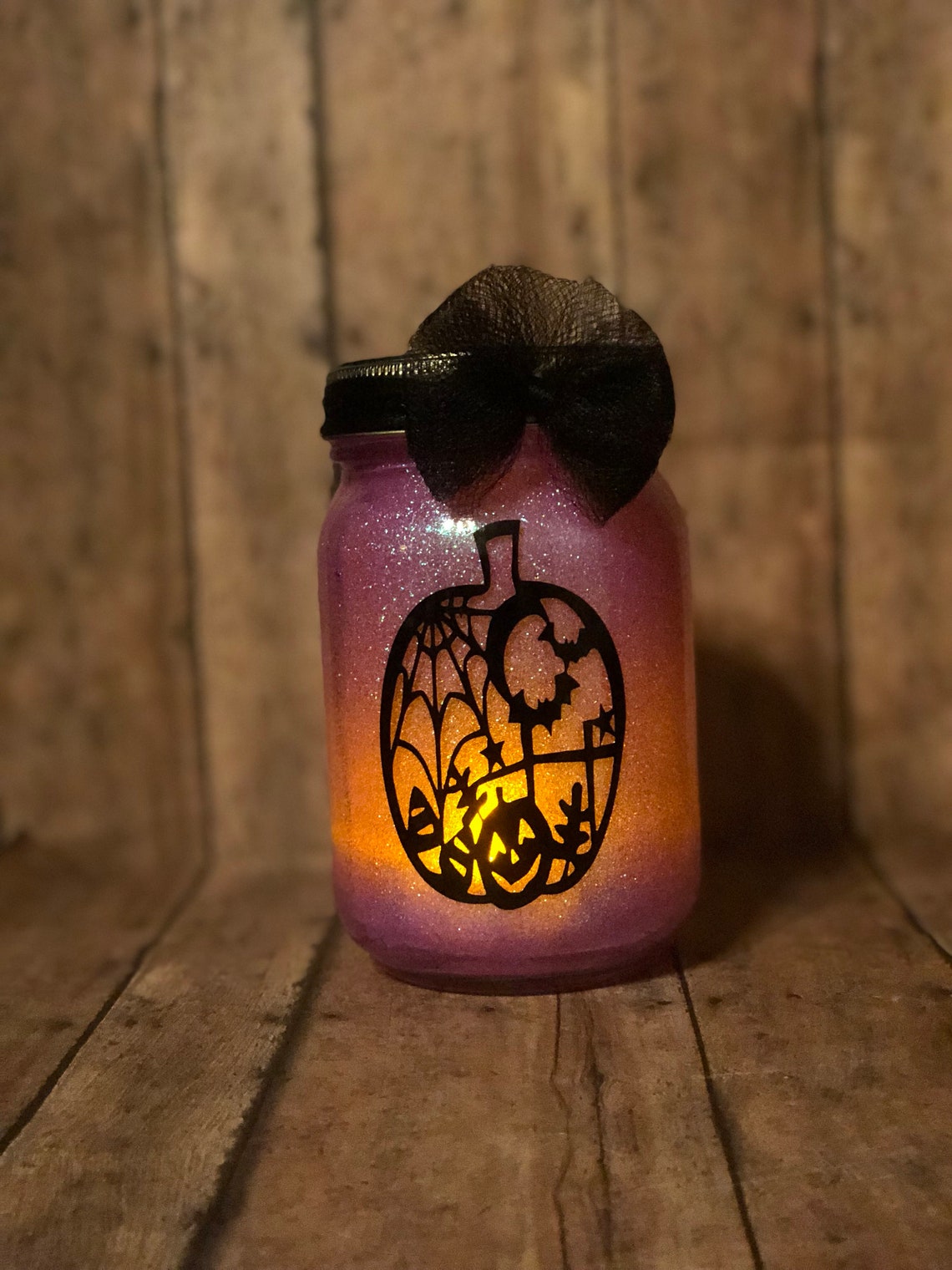 Halloween Inspired Pumpkin Glitter Lantern, 16 Oz., Pint Size Mason ...
