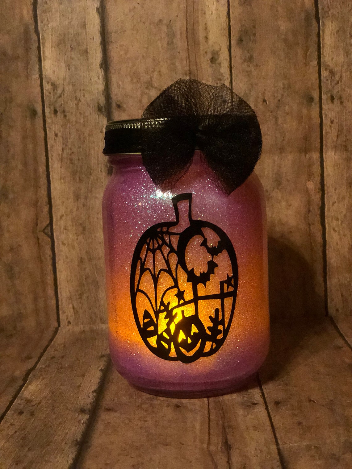 Halloween Inspired Pumpkin Glitter Lantern, 16 Oz., Pint Size Mason ...