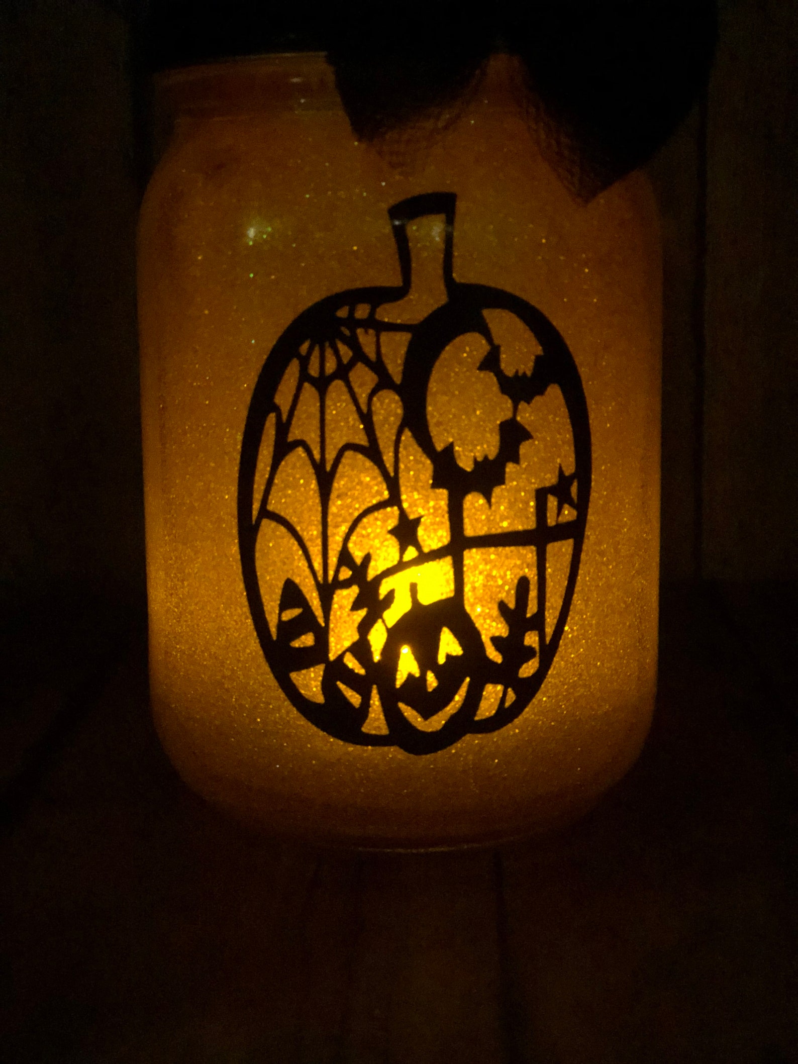 Halloween Inspired Pumpkin Glitter Lantern, 16 Oz., Pint Size Mason ...