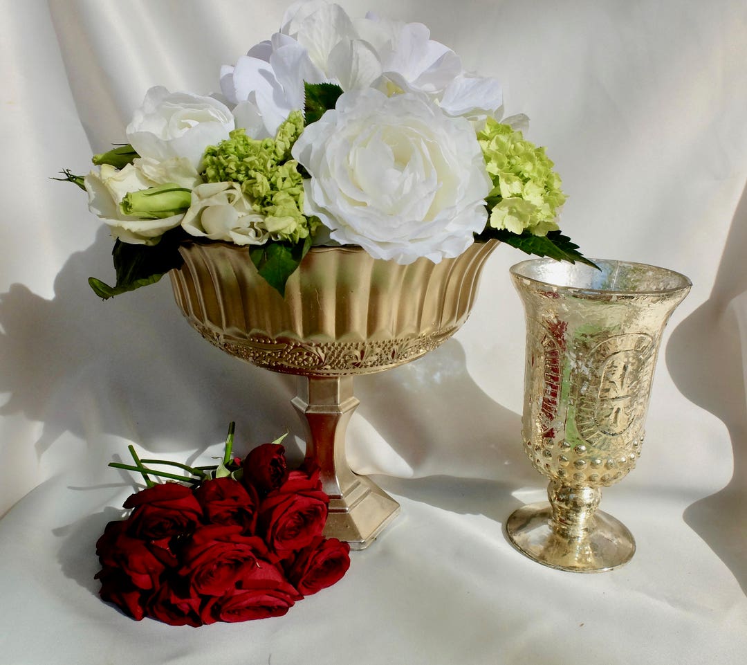 Gold Mercury Glass Vases, Wedding, Gold Centerpieces, Gold Compote ...