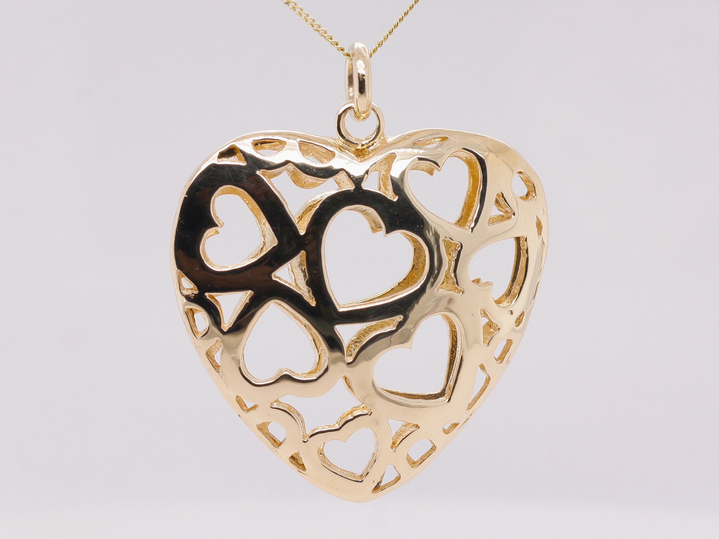 Large 9ct Yellow Gold Heart of Hearts Pendant Design British Made ...