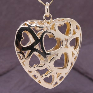 Large 9ct Yellow Gold Heart of Hearts Pendant Design British Made ...