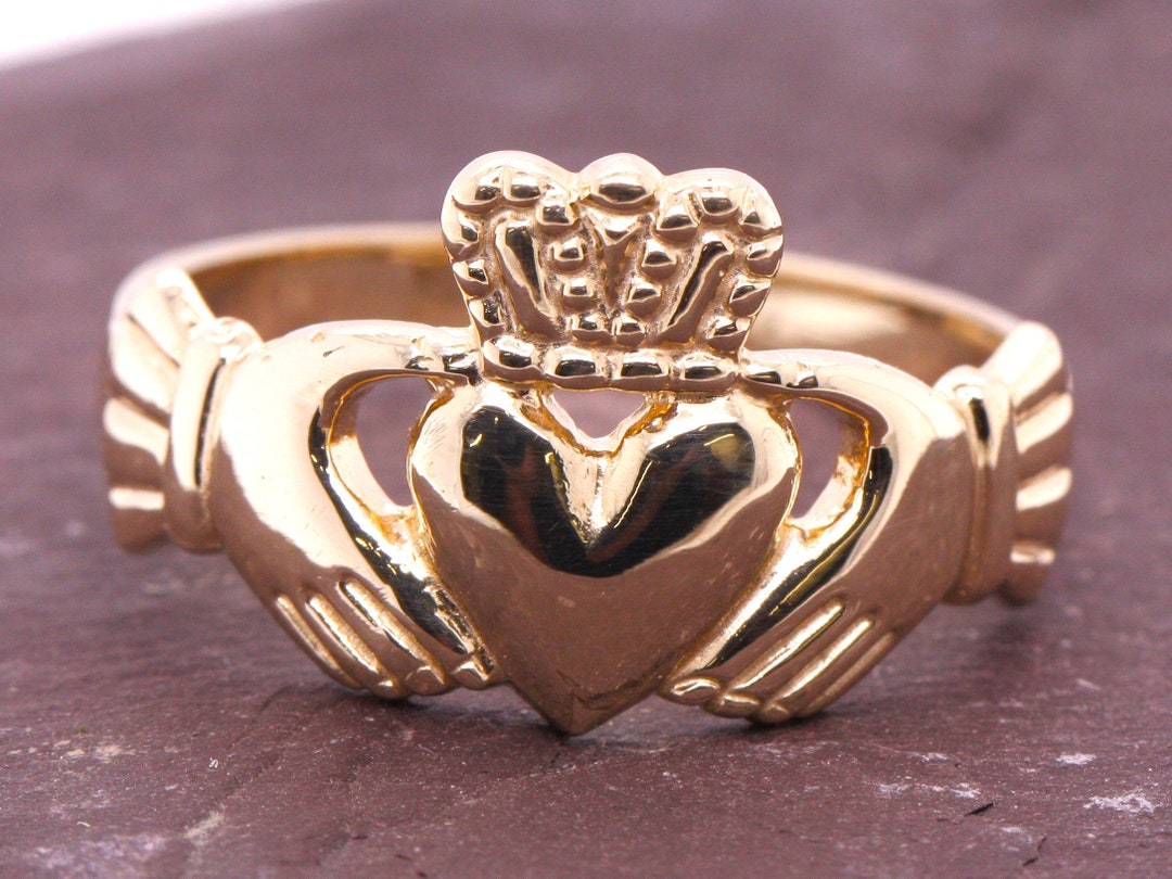 9ct Yellow Gold Claddagh Irish Mens Ring Multiple Sizes Engagement R175 ...