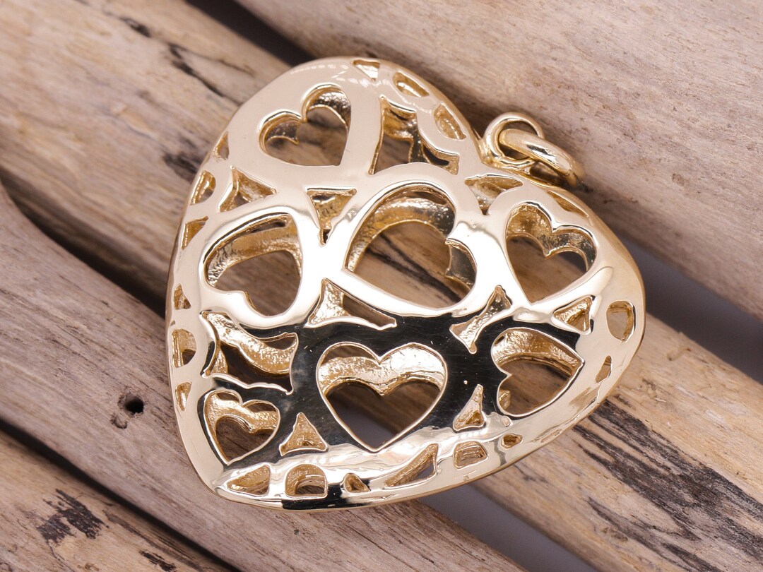 Large 9ct Yellow Gold Heart of Hearts Pendant Design British Made ...