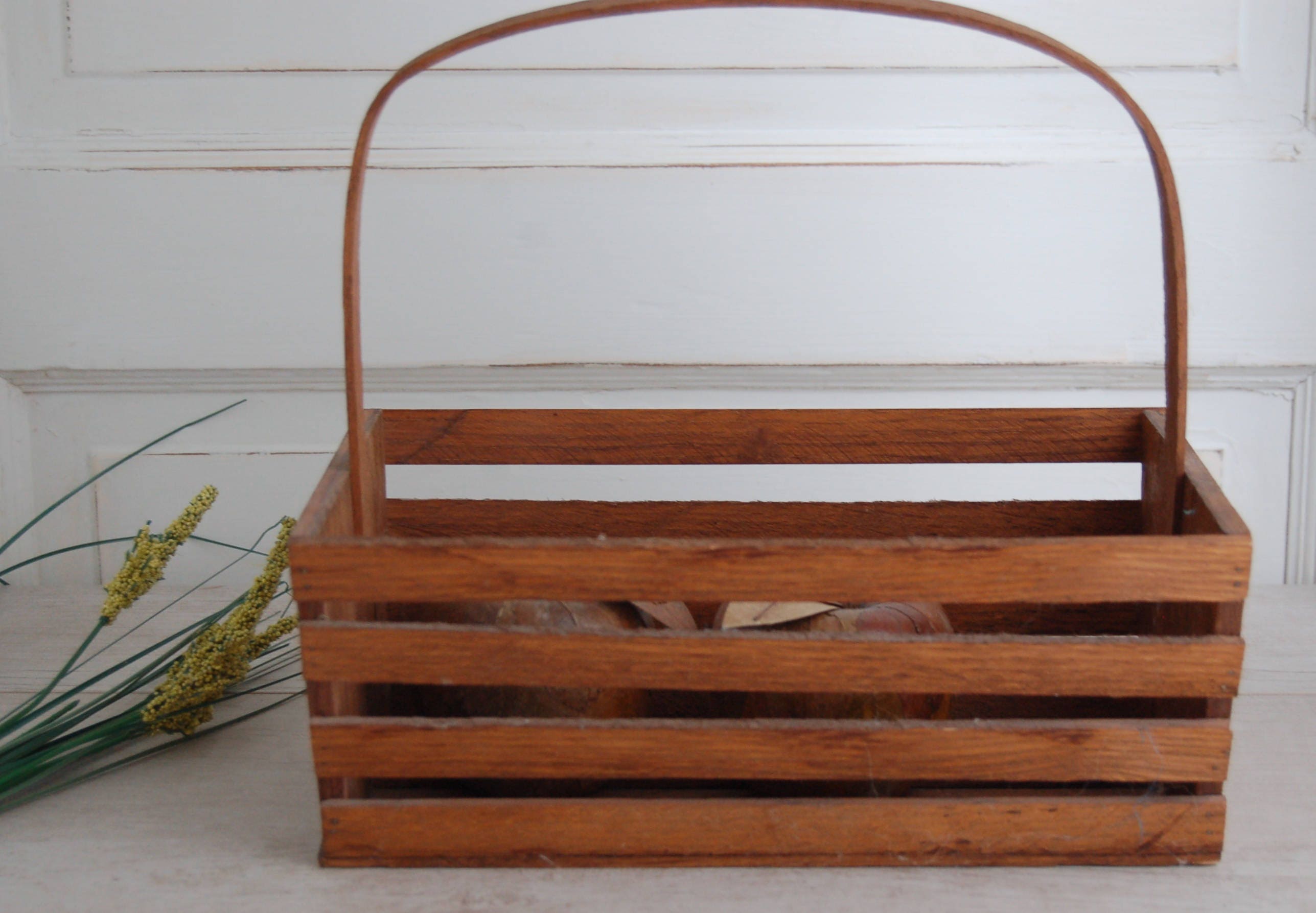 Wood Storage Basket Rustic Wood Basket Wooden Tote | Etsy