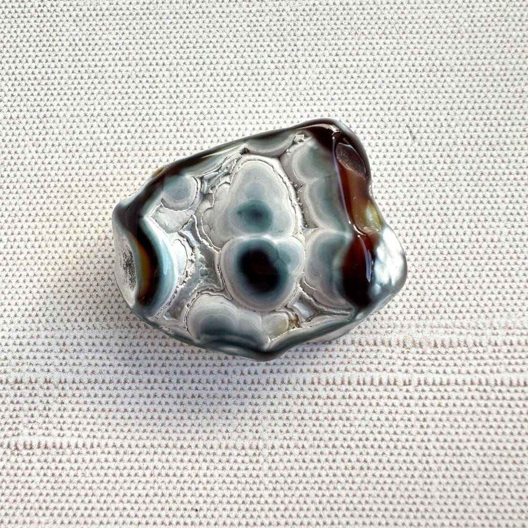 Natural Orbicular Agate Stone, Blue Chalcedony Orb Pattern, Polished ...