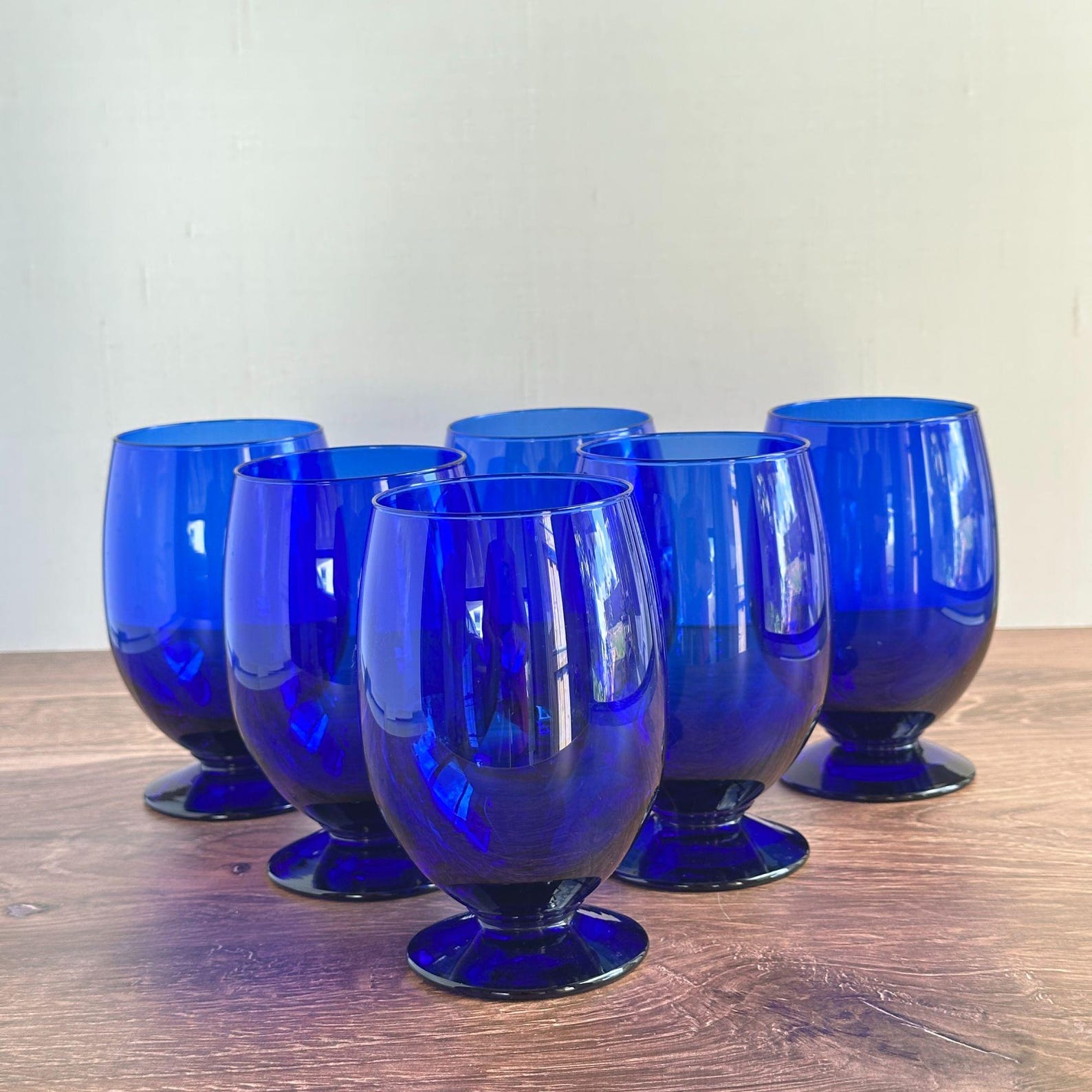Nybro Glasbruk Cobalt Blue Goblets: Swedish Vintage Footed Glasses, Set ...