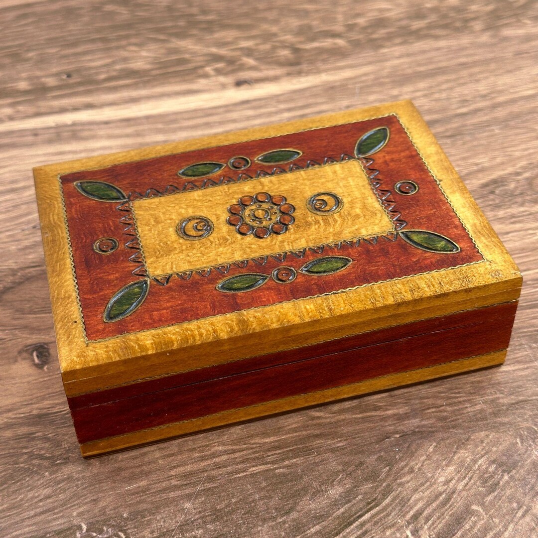 Vintage Hand Carved Floral Wood Trinket Box - Polish Folk Art - Etsy