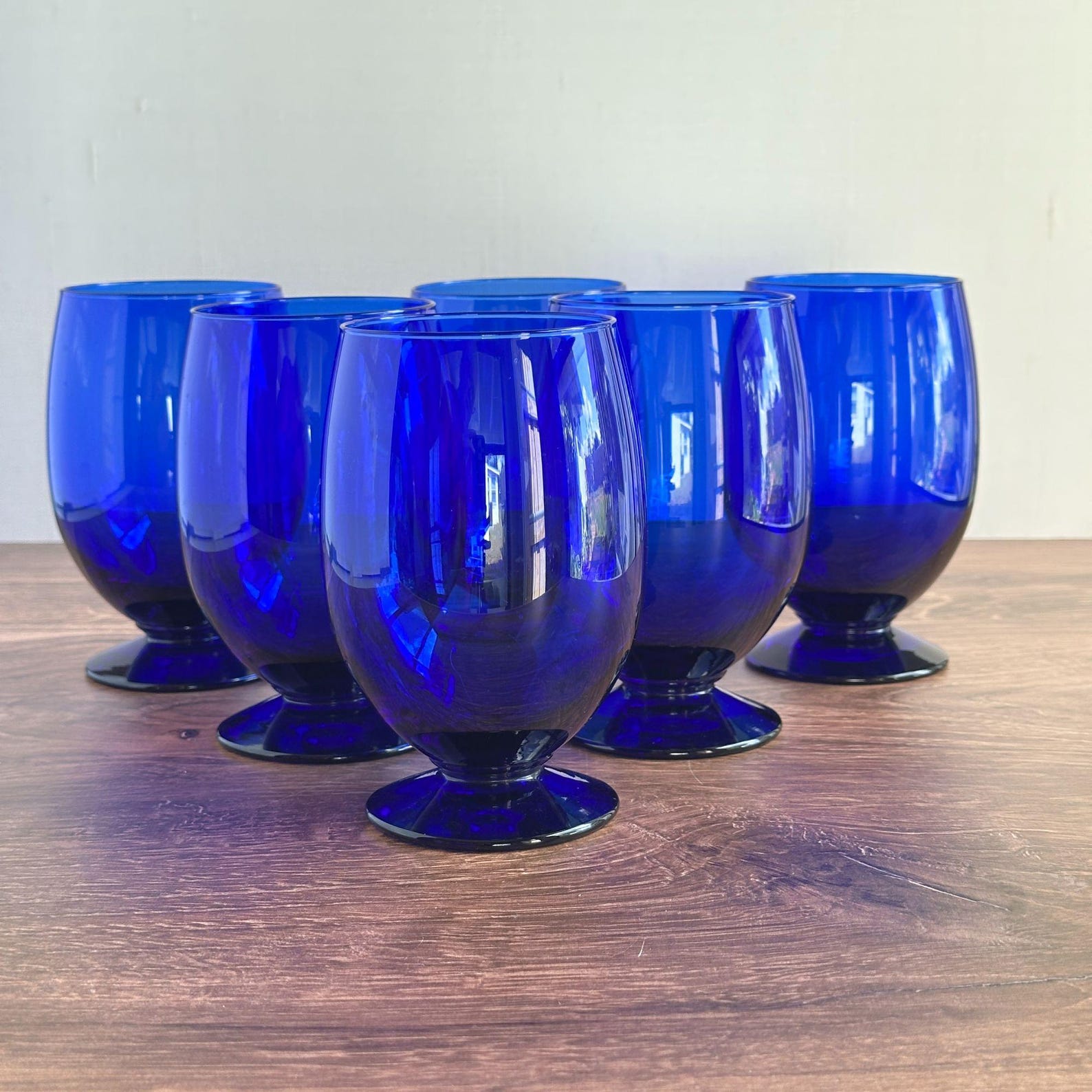 Nybro Glasbruk Cobalt Blue Goblets: Swedish Vintage Footed Glasses, Set ...