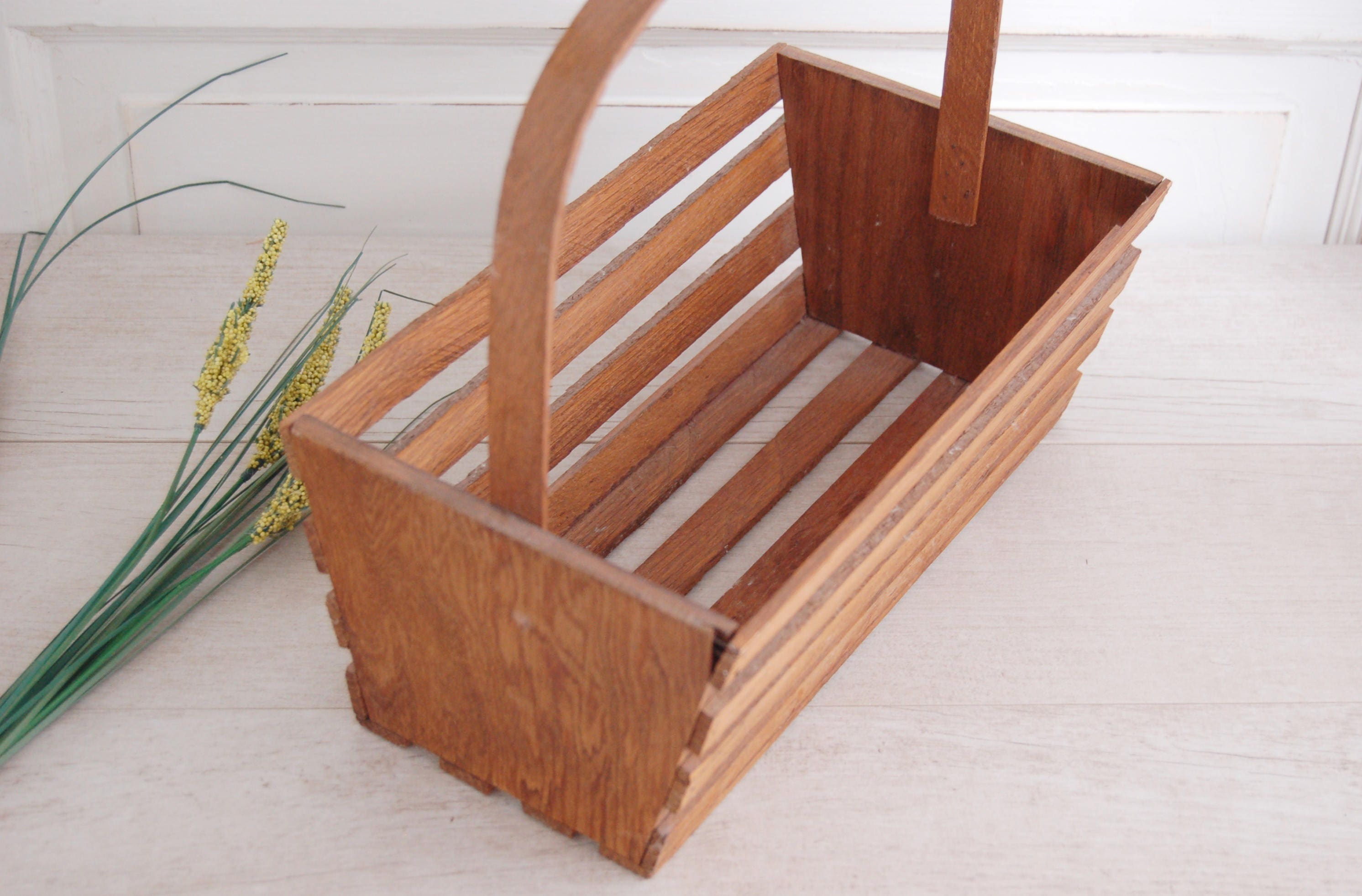 Wood Storage Basket Rustic Wood Basket Wooden Tote - Etsy