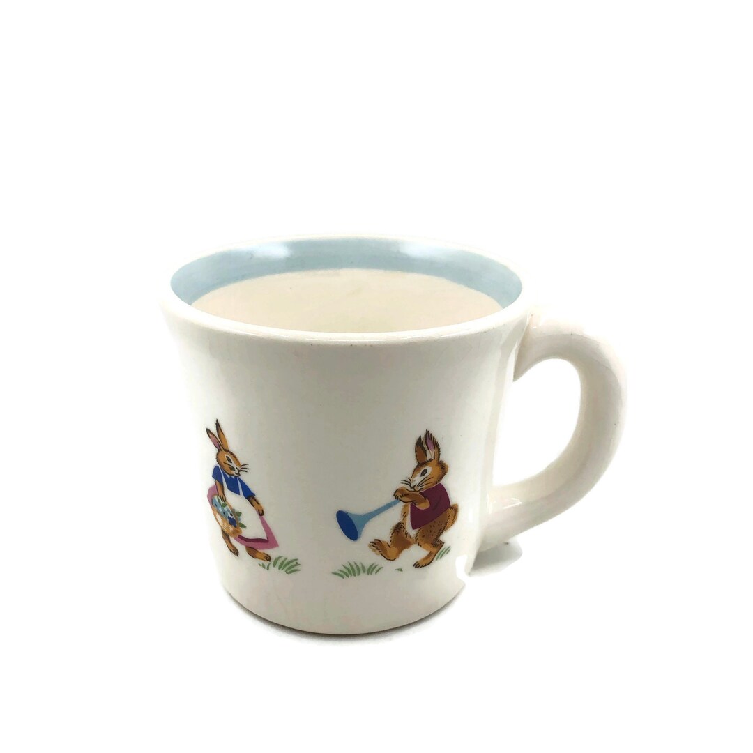 Vintage Ceramic Baby Mug With Bunny Rabbits, Nursery Babies Room Decor ...