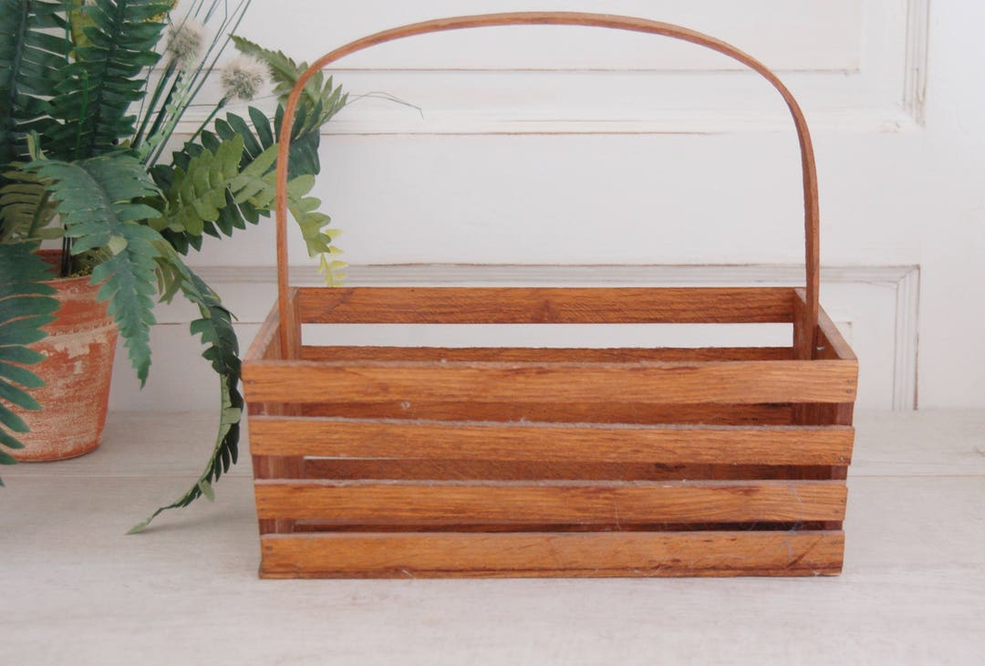 Wood Storage Basket, Rustic Wood Basket, Wooden Tote, Primitive Wood ...