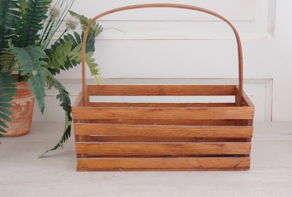 Wood Storage Basket Rustic Wood Basket Wooden Tote - Etsy